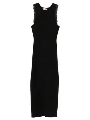 TWINSET Lace-trim Ribbed Midi Dress - Black