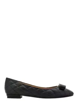FERRAGAMO Quilted Nappa Leather Ballet Flats With Vara Bow - Black