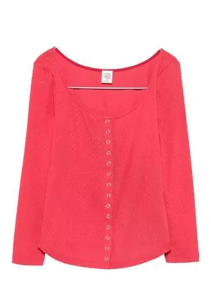 RE/DONE X Hanes Pointelle-knit Snap-button Top - Red