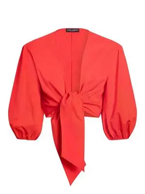 Dolce & Gabbana Cotton Poplin Bow Detail Top - Red