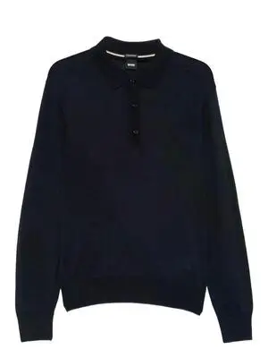 BOSS Polo-collar Long-sleeve Sweater - Blue