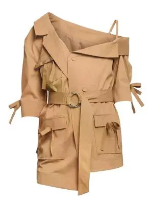 Cinq À Sept Off-shoulder Belted Twill Jacket - Neutrals