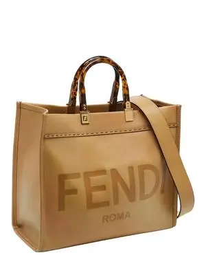 Fendi 2021 Medium Sunshine Leather Tote Bag - Brown