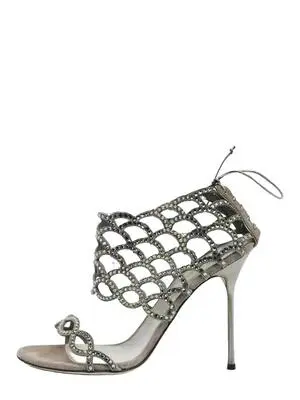 SERGIO ROSSI Crystal-embellished Ankle Strap Sandals - Grey
