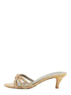 GINA Crystal-embellished Croc-effect Leather Sandals - Neutrals