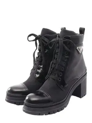 Prada Re-nylon Triangle-logo Lace-up Boots - Black
