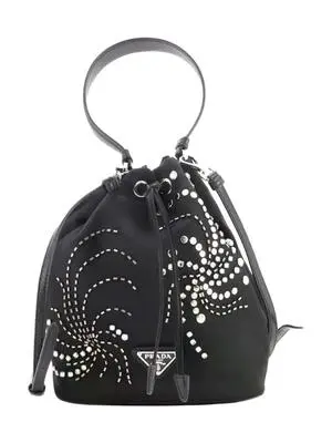 Prada Prada Re-Edition 1978 Crystal Embellished Tessuto Mini Bucket Bag Black
