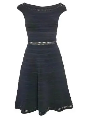Sandro Ribbed Knit Midi Dress With Openwork Trim - Blue