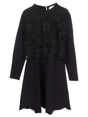 Valentino Garavani Lace Panel Long Sleeve Dress - Black