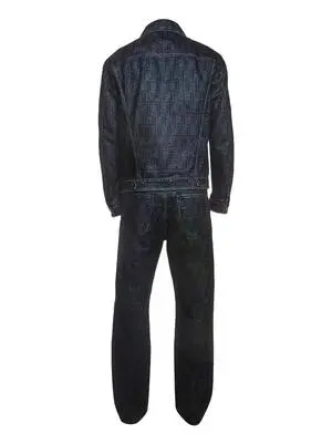 Fendi Ff Motif Denim Jacket And Jeans Set - Blue