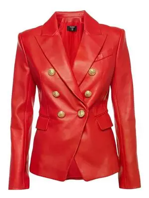 Balmain Double-breasted Leather Blazer - Red