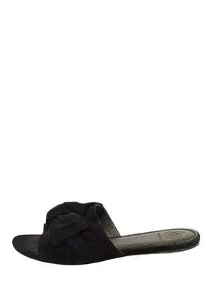 Tory Burch Suede Bow Detail Flat Slides - Black