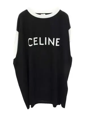 Celine Logo Print Fringe T-shirt - Black