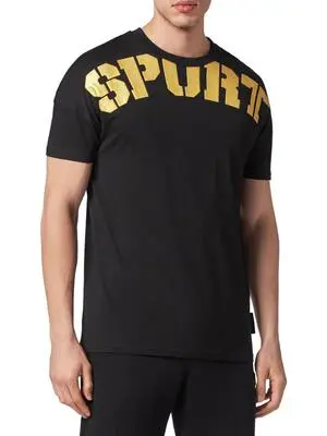 PLEIN SPORT Jersey T-shirt With Dropped Shoulders And Back Logo Print - Black
