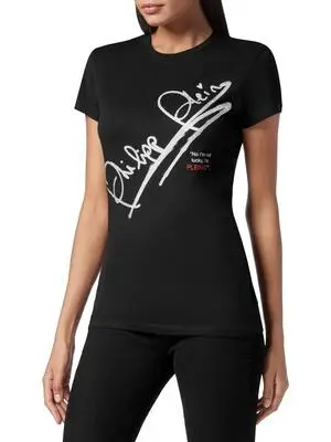 Philipp Plein Slim Fit Jersey T-shirt With Contrast Logo Print - Black