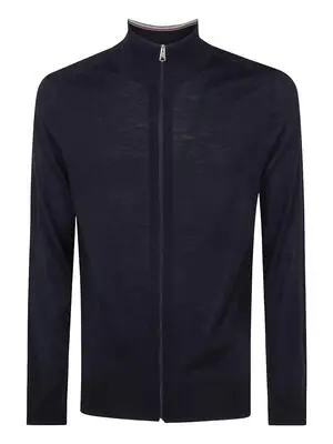 Paul Smith Slim Fit Merino Wool Zip-up Turtleneck Cardigan - Black