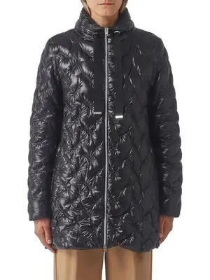 Herno Slim Fit Long Quilted Nylon Puffer Coat With High Neck And Zip - Black