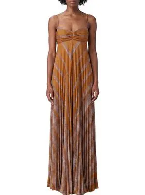 FORTE_FORTE Soleil Long Pleated Lurex Evening Gown With Square Neckline - Yellow