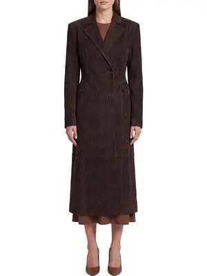 ROTATE BY BIRGER CHRISTENSEN Double Breasted Suede Coat Brown