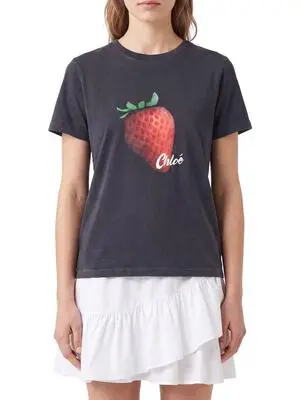 Chloé Slim Fit Fruit & Logo Print Cotton T-shirt - Black