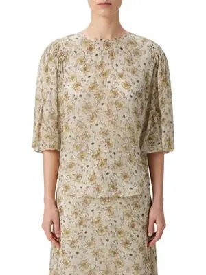 Isabel Marant Étoile Floral Print Viscose Blouse With Short Sleeves And Ruched Shoulders - Yellow
