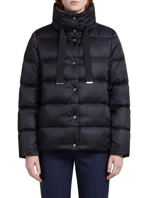 Herno Short Quilted Polyester Down Jacket With High Collar And Buttons Black