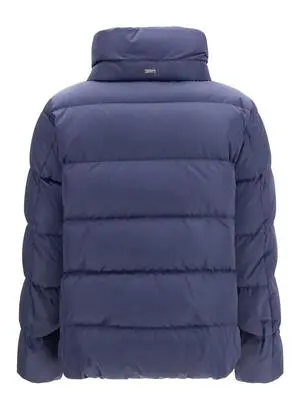 Herno Quilted Polyester Down Jacket With High Collar And Button Fastening - Blue
