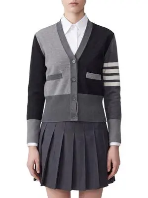 Thom Browne Thom Browne Slim Fit 4-Bar Cotton Cardigan Grey