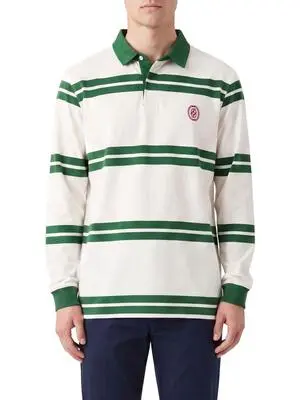 Drole De Monsieur Striped Long-sleeved Cotton Polo With Embroidered Logo - Green