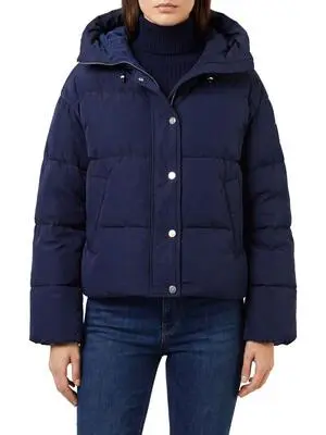 Pinko Short Quilted Water-repellent Nylon Puffer Jacket With Hood - Blue