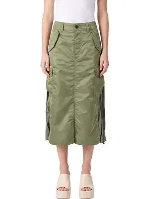 Sacai Pleated Cargo Midi Skirt In Technical Fabric - Kaki