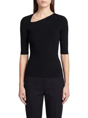 MAISON MARGIELA Ribbed Knit Top With Asymmetrical Neckline - Black