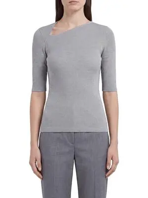 MAISON MARGIELA Ribbed Knit Top With Asymmetrical Neckline - Grey