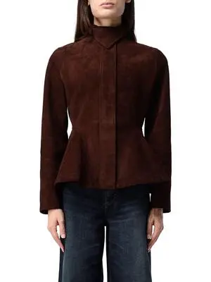 Alaïa Slim Fit High Neck Suede Leather Jacket - Cocoa