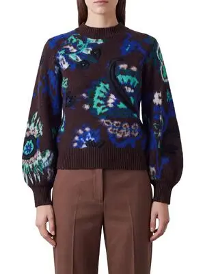 Sacai Wool Crewneck Sweater With Abstract Jacquard Workmanship - Brown