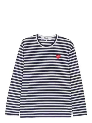 Play Comme Des Garcon Heart-patch Striped T-shirt - Blue