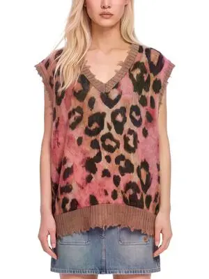 R13 Leopard-print Distressed Sweater Vest - Brown