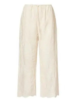Dissh Cordelia Embroidered Cotton Cropped Trousers - Bone
