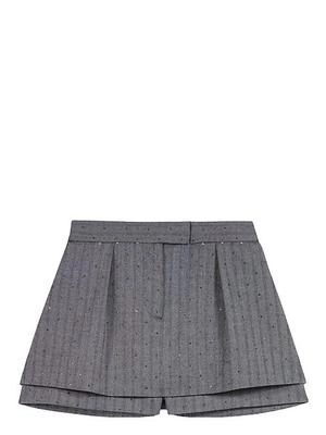 Maje Tailored Rhinestone-embellished Stretch-woven Skort - Grey
