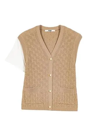 Maje Two-in-one Wool And Cashmere Blend Cardigan - Camel