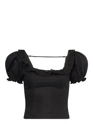 REFORMATION Alice Floral-print Puff-sleeve Linen Top - Black
