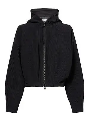 CFCL Padded Hypha Cropped Hooded Knitted Bomber Jacket - Black