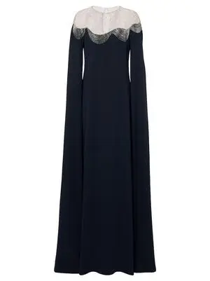Oscar De La Renta Embellished Silk-blend Georgette Gown - Blue