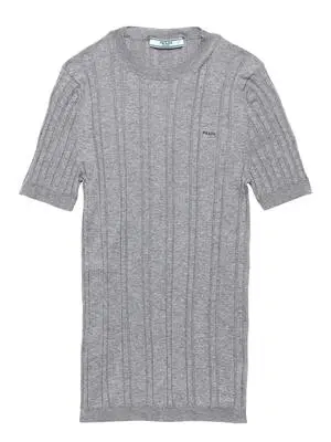 Prada Cotton Ribbed Short-sleeve T-shirt - Grey
