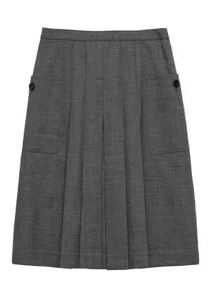Prada Wool Rush Pleated Midi Skirt - Grey
