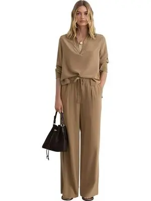 REISS Matte-Silk Wide-Leg Trousers Camel