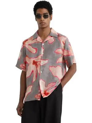 REISS Graphic Floral-print Short-sleeve Shirt - Pink