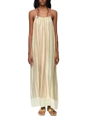 Bimba Y Lola Sand Striped Linen Dress With Thin Straps - Neutrals
