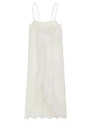 Bimba Y Lola White Washed Linen Lace Midi Dress - Neutrals