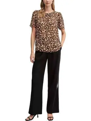 Dkny Leopard Print Short Sleeve Blouse - Neutrals